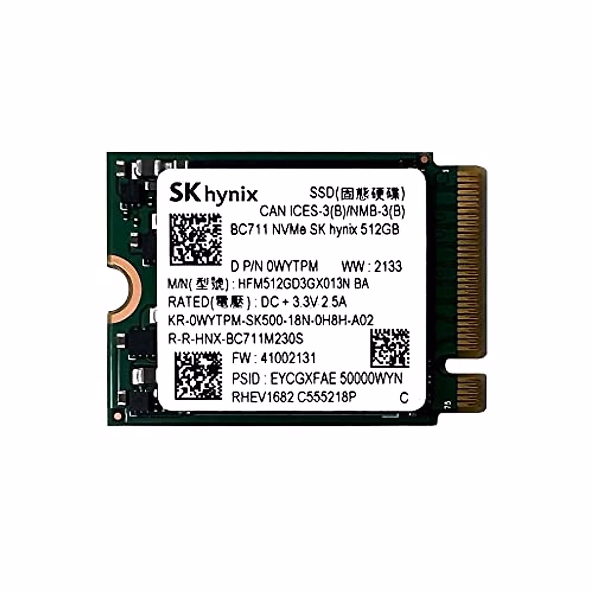 SKHynix BC711 512GB NVMe PCIe M.2 2230 30mm Solid State Drive - HFM512GD3GX013N BA- OEM Packaging