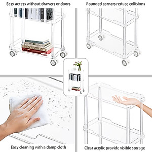 KSacry Acrylic Utility Carts - 3 Tier Rolling Side Table for Small Spaces, Acrylic Rolling Cart for Bathroom, Laundry Room, Bedroom,Living Room, Office -15.6'' L x 7'' W x 24'' H