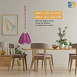 SN SKENNOVA - Asian Broom Grass Bamboo Stick Handle for Sweeping Cleaning Dirt Dust Garbage Size 40 inches