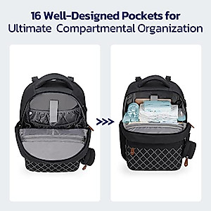 Maelstrom Diaper Bag Backpack,29L-45L Expandable Large Baby Bag for 2 Kids/Twins Baby Stuff, with Removable Cross Body Bottle Bag for Mom/Dad,Stylish Nappy Bag Gift for Boys/Girl-Black