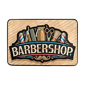 Logo for Barbershop Door Mat Non-Slip Absorb Water Outdoor Entrance Doormat Kitchen Rugs Bath Garden Entryway Carpet Home Holiday Decor 23.6×15.7 inch