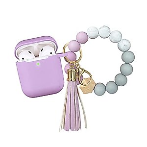 Case for Airpods,AIIEKZ Cute Airpod 1&2 Cover for Girls Women,Soft Silicone Protective Case with Beaded Bracelet Keychain (Lavender Purple)