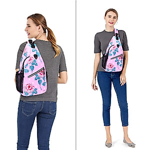 MOSISO Sling Backpack, Multipurpose Travel Hiking Daypack Impatiens Rope Crossbody Shoulder Bag, Pink