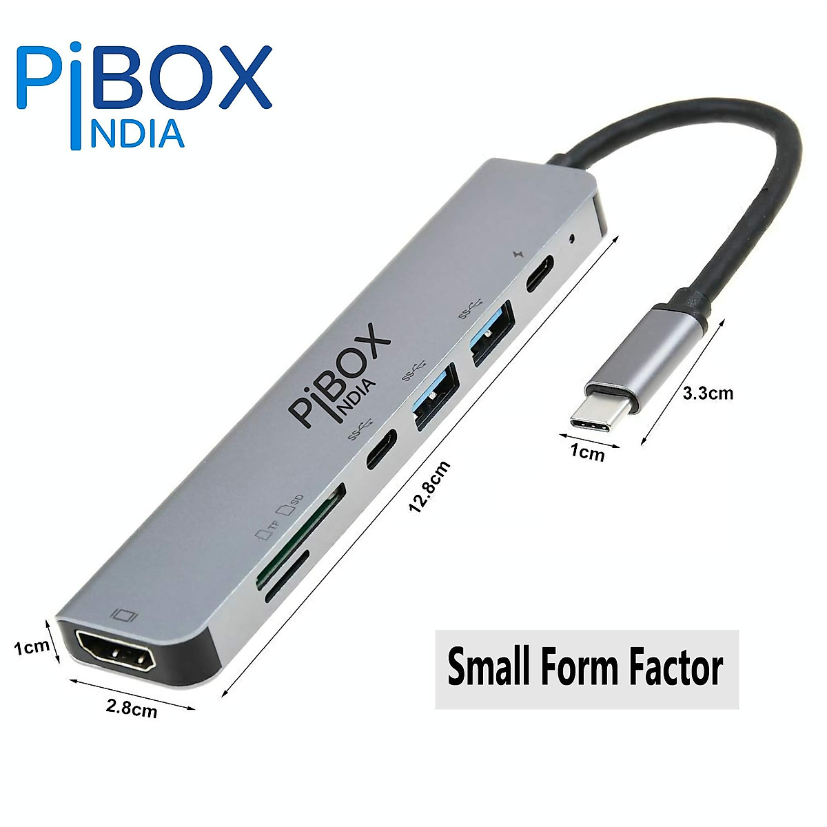 pibox India - USB C Hub Dock- 7 in 1 with HDCP 2.2, Aluminum Type C Adapter with 4K HDMI Port, USB 3.0 Port, USB-C Power Delivery, TF/SD Card Reader, MacBook Air, Pro/Dell (Grey)