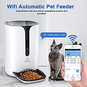 Alla Pets Smart Automatic WiFi Cats & Dogs Feeder, Food Tank 6L Auto Pet Dry Food Dispenser 1~39 Portions Meal for Small and Large Pets, Infrared Indication Control, White
