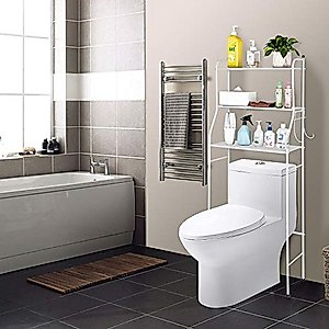 Flandre Over The Toilet Rack 3 Shelf Bathroom Space Saver Storage Organizer Corner Stand Bathroom Cabinet Tower Shelf 22.5" W x 9.8" D x 59.5" H (White)