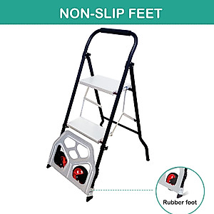 LEADALLWAY Hand Truck 2 Step Ladder Multifunction 2-in-1 Collapsible Dolly
