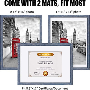 12x16 Rustic Picture Frames Solid Wood Display Pictures 11x14 or 8.5x11 Diplomas with Mat or 12x16 without Mat, Farmhouse Distressed Wooden Picture Frame for Wall or Table Top Display, Rustic Blue