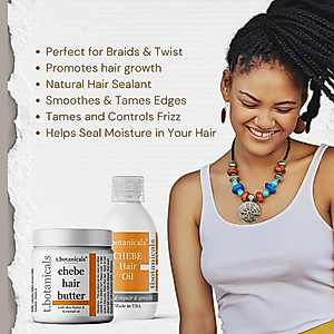 Hair Growth Set from Chad Africa - 4 oz Organic Chebe Oil, 8 oz Unscented Chebe Butter with Horsetail