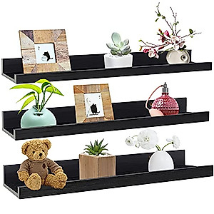 24 Inch Black Wall Mounted Floating Shelves Set of 3, Picture Shelving Ledge for Kitchen, Living Room, Bedroom, Office
