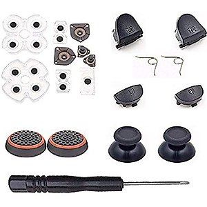 for Sony Playstation 4 PS4 for Dualshock 4 L1 R1 L2 R2 Trigger Springs Buttons + 2 Joystick Thumb Sticks + 2 Joystick Silicone Caps + 2 Springs + 1 Screwdriver + 1 Set Silicone Conductive Rubber Pads
