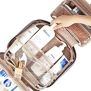 NISHEL Travel Toiletry Bag for women, Portable Hanging Organizer for Full-Sized Shampoo, Conditioner, Brushes Set, Makeup Accessories, Large Size, Purple