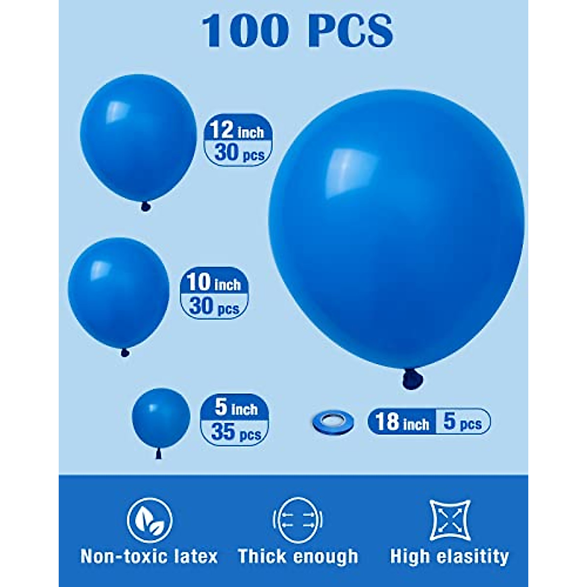 Styirl Royal Blue Party Balloons - 100 pcs 5/10/12/18 inch Party Latex Ballons As Birthday Balloons/Merry Chritmas Balloons/Balloons for Birthday/Baby Shower/Wedding/Party decorations