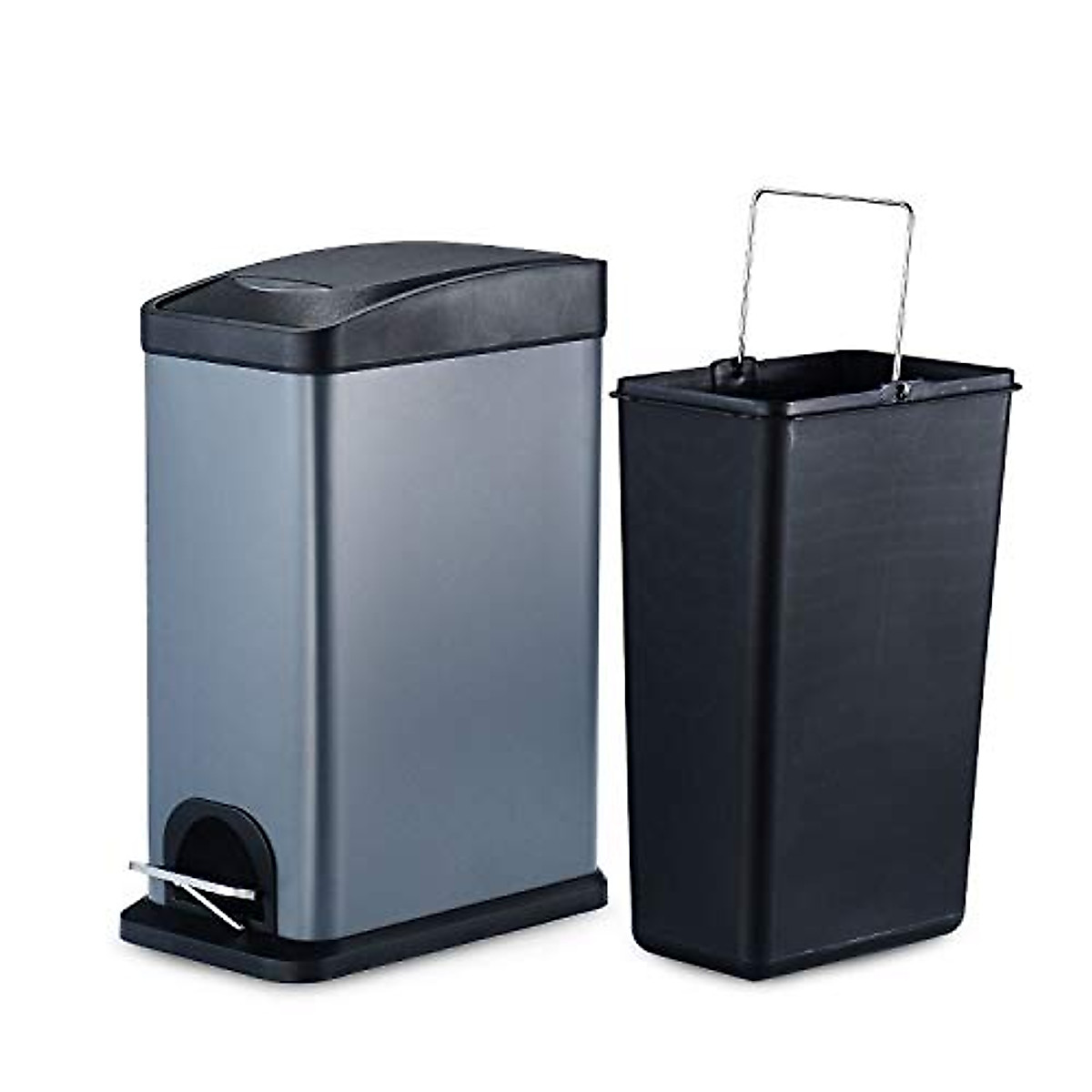 8 Liter Trash Can,Carbon Steel Garbage Can with Lid and Plastic Inner Bucket for Bathroom (Gray)