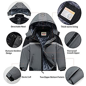 WULFUL Boy's Waterproof Ski Coat Winter Warm Snow Coat with Hood