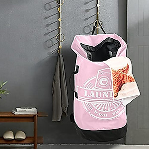 Pink Laundry Bag Backpack Washable Large Enough Dirty Clothes Organizer for Vacation Road Trip Essentials Drom