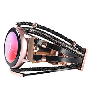 Posh Leather Bands Compatible with Samsung Galaxy Watch 7 6 5 4 40mm 44mm/Watch 6 4 Classic Band 42mm 46mm 43mm 47mm/Galaxy Watch 5 Pro Band 45mm/Active 2, 20mm Boho Bracelet Handmade Strap for Women (Black/Rose Gold)