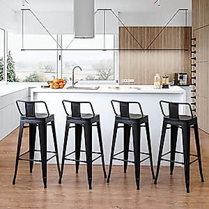 Alunaune 26" Metal Bar Stools Set of 4 Counter Height Barstools Industrial Counter Stool Kitchen Bar Chairs Indoor Outdoor-Low Back, Black