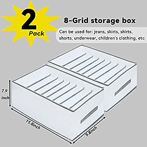 2 Pcs Closet Organizers and Storage, 8 Grids Dividers Drawer Organizer Portable clothes Storage Baskets Foldable Wardrobe Clothes Organizer and Storage Bins for Jeans Pant Shirts Bedroom Folding Closet Drawer Organizers
