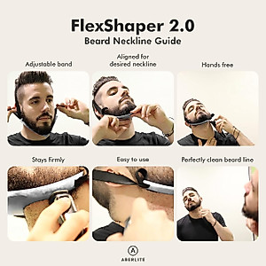Aberlite FlexShaper 2.0 - Beard Shaper for Men - Hands-Free & Flexible Neckline Guide - Beard Trimmer Tool - Lineup Stencil Kit - White
