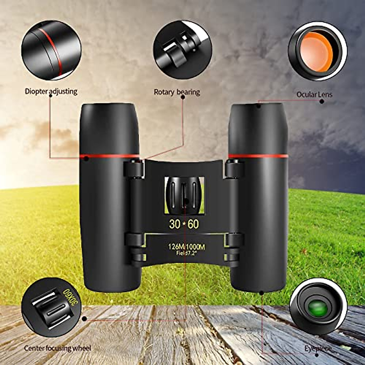 ZIYOUHU 30x60 Binoculars Small Compact Light Binoculars, Suitable for Adults and Children Bird Watching Travel Sightseeing, Waterproof Lightweight Small Binoculars, with Clear Low-Light Vision…