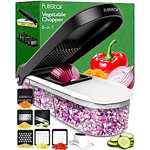 Fullstar Compact Vegetable Chopper and Storage Bins with Lids, Airtight food storage containers for Kitchen & Pantry organization. Includes Marker, Pen & Scoop (6 Pack)