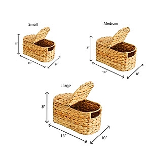 Eden Grace Handmade Oval Woven Wicker Basket with Lid - Stylish Storage Solutions for Home Organization Large