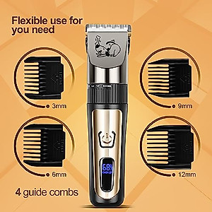 AJELU Dog Clippers, Cordless Low Noise Rechargeable Electric Dog Grooming Clipper Kit, Adjustable Clipper Comb & Detachable Blades Dog Trimmer, Suitable for Dogs, Cats, Pets
