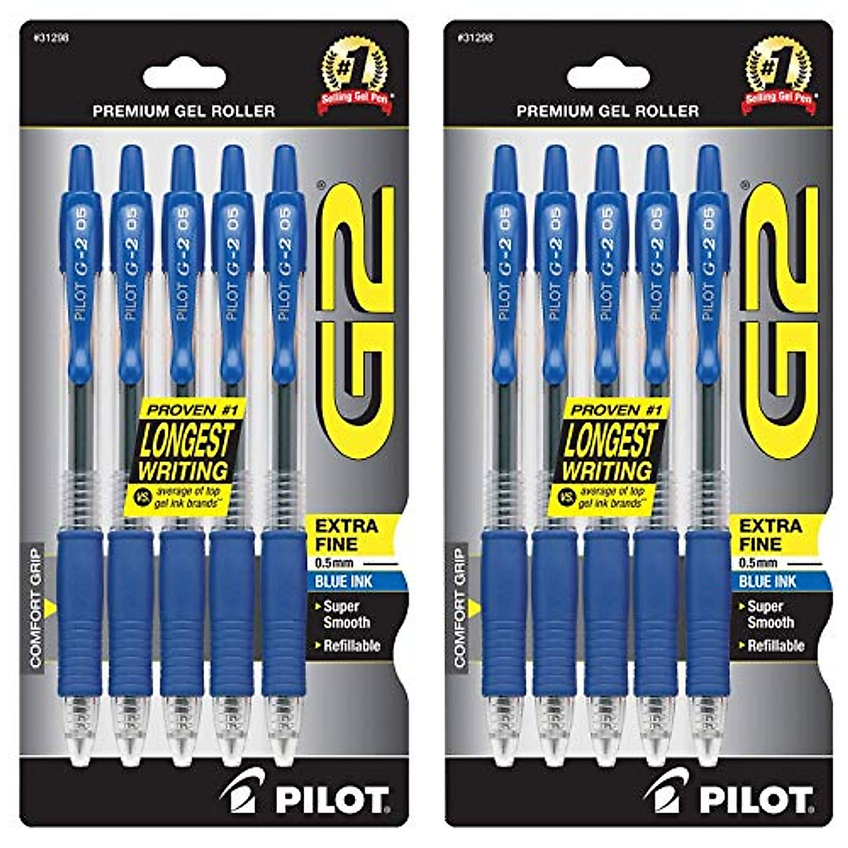Pilot G2 Retractable Premium Gel Ink Roller Ball Pens Extra Fine Point (Blue, 10-Pack)
