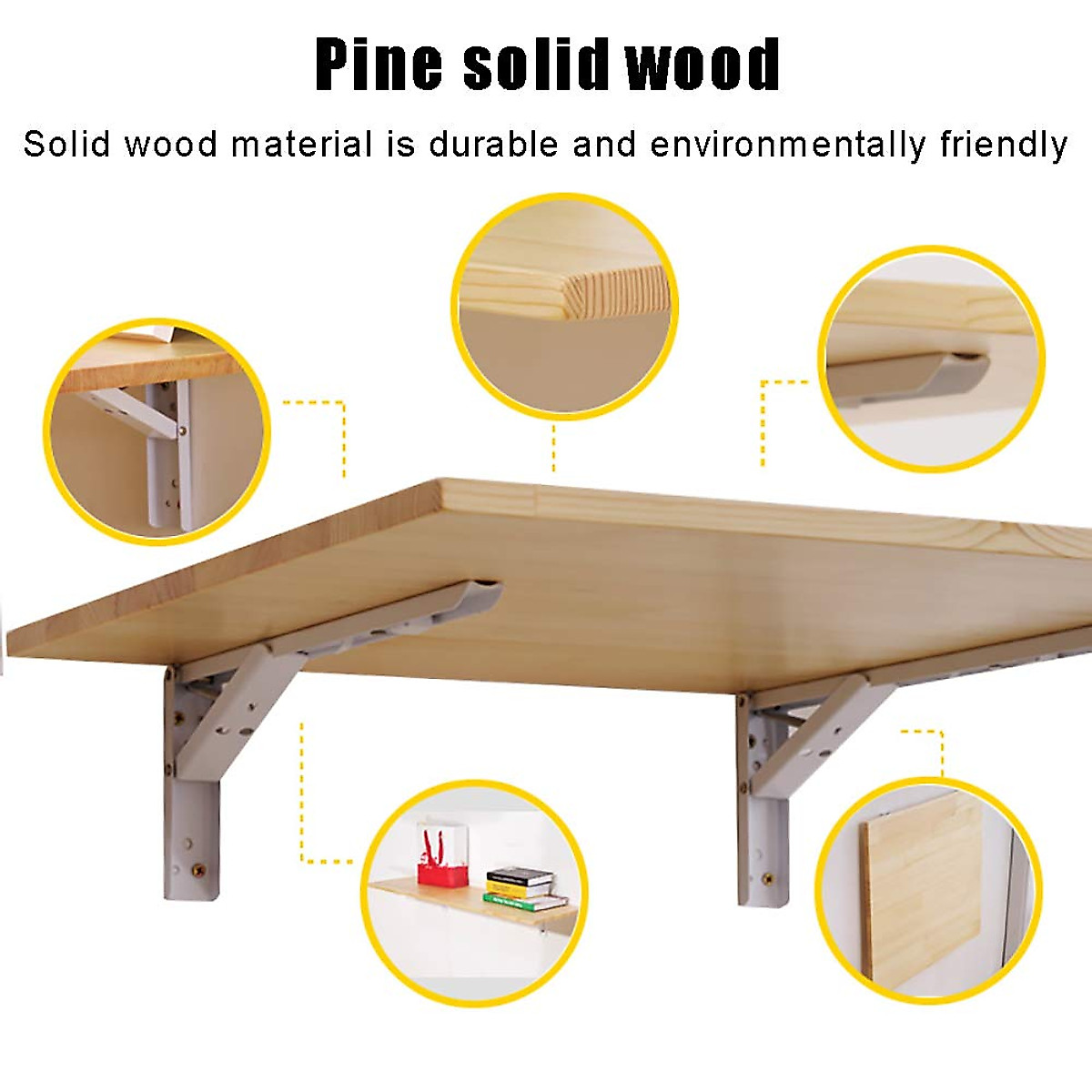 YNAYG Folding Wall-Mounted Table Wall-Mounted Folding Table Multi-Function Wall Mount Laptop Desk Writing Desk Home Office Computer Desk,Solid Wood,Paint Free,Size Optional