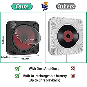 CD Player with Bluetooth, MONODEAL Portable Rechargeable CD Player with Built-in Speakers, Wall CD Player for Home, CD Player for Car and Outdoors (with Remote Control and Built-in FM Radio)