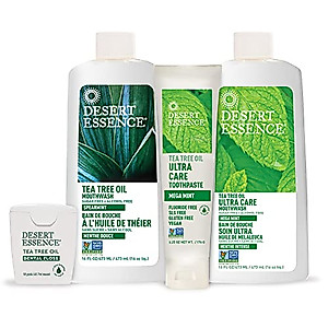 Desert Essence Ultra Care Mouthwash, Mega Mint, 16 fl oz - Alcohol Free, Sugar Free, Gluten Free, Vegan, Non-GMO - Aloe, Sage, Chamomile, Tea Tree Oil, Peppermint & Spearmint Essential Oils