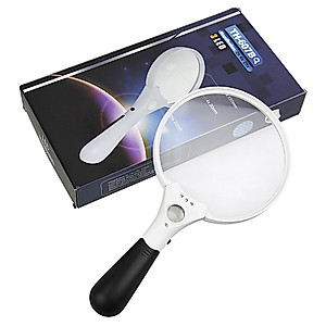 5.5-Inch Extra Large Handheld Magnifying Glass with LED Light, Oversize Reading Magnifying Loupe 2X 4X 25X Zoom Illuminated Magnifier Lens for Hobby Art Crafts Inspection & Low Vision Aids