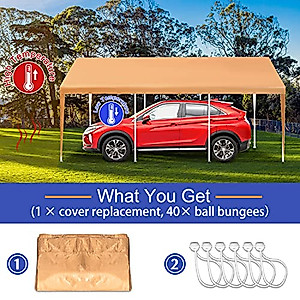 MARVOWARE 10x20 Car Canopy Replacement Carport Tarp Cover with Fabric Pole Skirts Ball Bungees for Tent Top Garage Boat Shelter(Only Tarp Cover) Carpas para Carros(Sólo Hule)