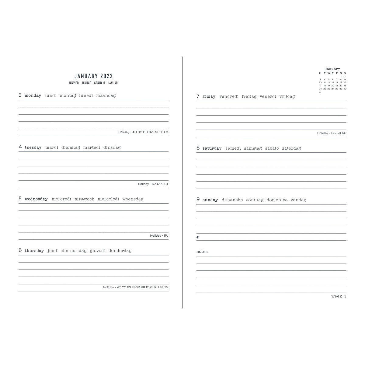 Letts Serenity A6 Week to View 2022 Diary - Ocean