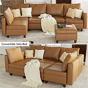 EASE MOOSE Customizable Modular Sectional Sofa with Storage Ottomans, Faux Leather Sectional Couch Convertible Modular Sofa with Reversible Chaises