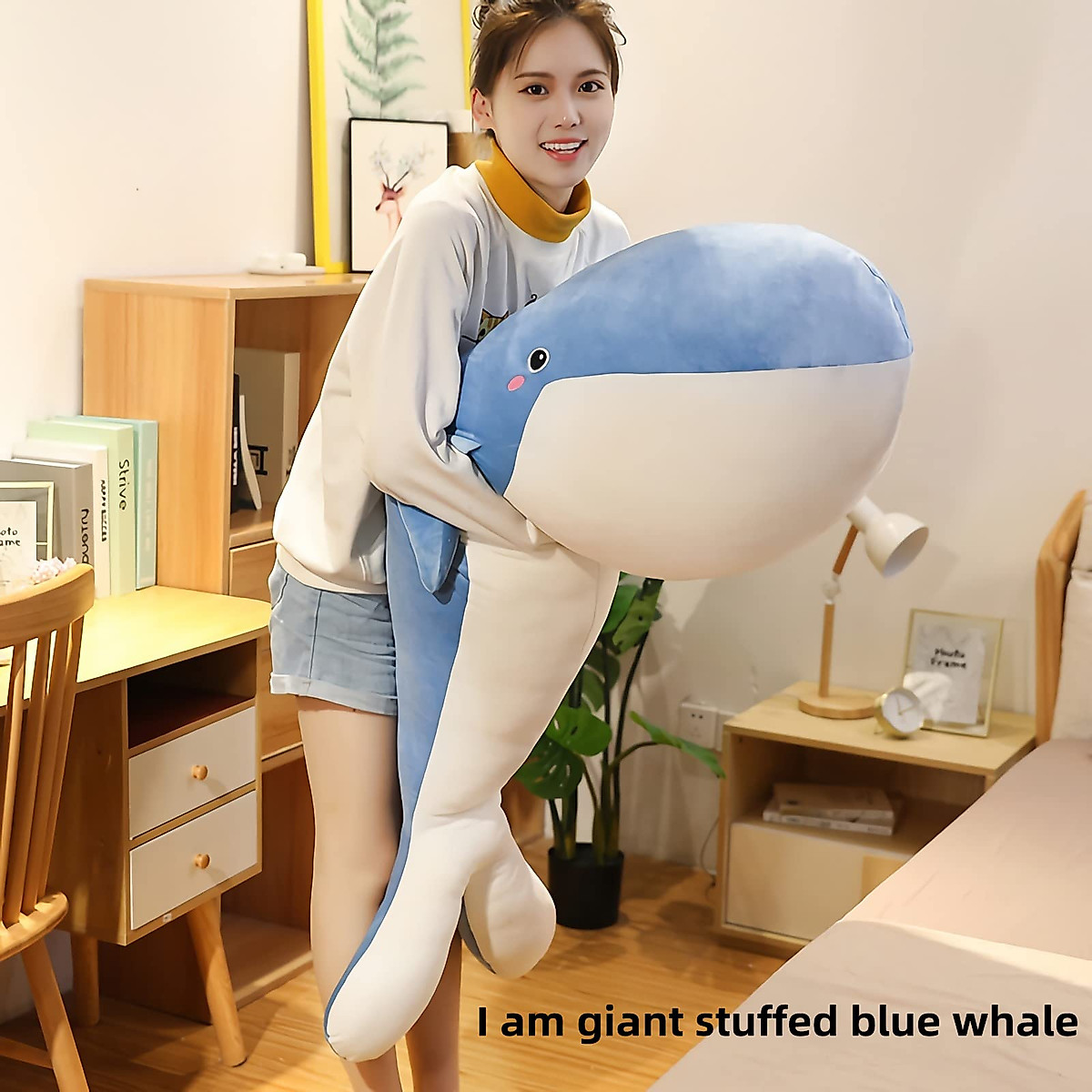 CHDGIOHA Whale Stuffed Animal Plush - Giant Soft Whale Body Pillow, Cute Blue Whale Plush Toy, Stuffed Whale Throw Pillow Gift for Kids, Girls, and Boys