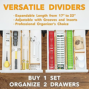 SpaceAid Bamboo Drawer Dividers with Inserts and Labels, Kitchen Adjustable Drawer Organizers, Expandable Organization for Home, Office, Dressers and Bathroom, 6 Dividers with 12 Inserts (17-22 in)