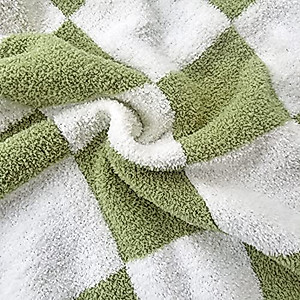 ATMOSURELY Ultra Soft Cozy Knitted Checkered Throw Blanket Microfiber Checkerboard Fluffy Blanket Sage Green Lightweight Fleece Blanket for Travel Sofa Couch 51x63 Inches (Checker Sage Green)