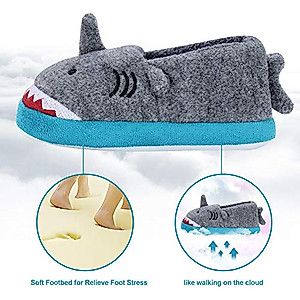 Dream Bridge Toddler Kids Plush Slippers Boys Girls Warm Animal Soft Cozy Cute Cartoon Non-Slip Shoes Winter House Shoes Fuzzy Indoor Bedroom Shoes, Grey, 9.5-10 Toddler