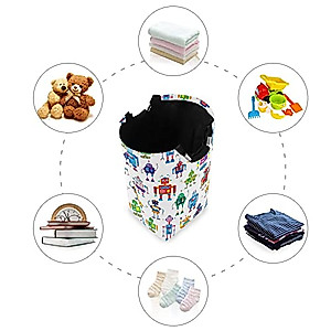 Laundry Hamper Basket Cute Robots Collapsible Nursery Storage Bin Waterproof Clothing Baskets for Home Bedroom Bathroom Washing Room