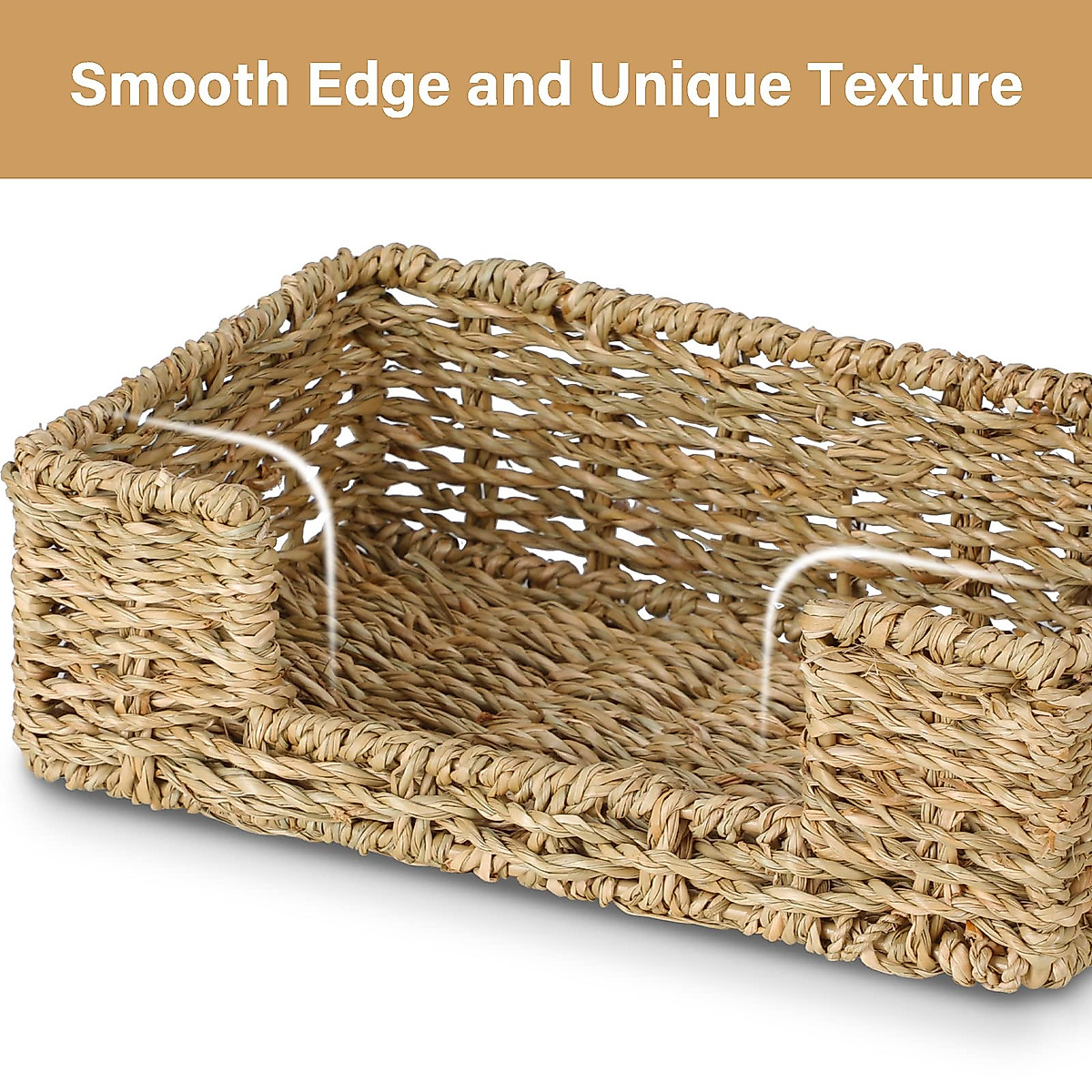 Graciadeco Bathroom Disposable Guest Towel Napkin Holder Long Seagrass Woven Rattan Wicker Table Dinner Paper Hand Guest Towel Napkin Basket Tray Caddy for Kitchen