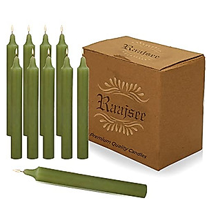 Raajsee Unscented Mini Taper Candles (Green) | 4 Inches (H) Dinner Candle Sticks| Smokeless, and Dripless| Paraffin Wax with Cotton Wicks | Long Burning Time (Pack of 40)
