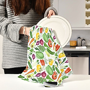 JSTEL Vegetable Kitchen Towels Set of 4,Quick Dry Dish Drying Towels Rectangle 18x28 inch Microfiber Kitchen Hand Towels Vegetable Pattern