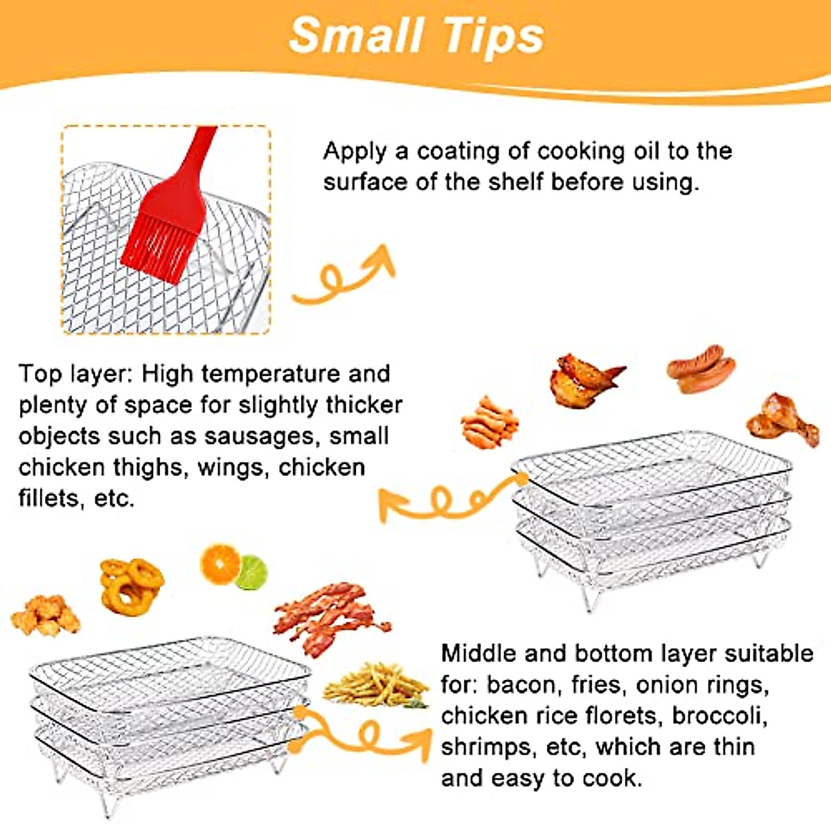 BYKITCHEN Air Fryer Rack for Ninja Dual Air Fryer, 3pcs Stackable Stainless Steel Dehydrator Rack, Rectangle Air Fryer Racks Compatible with Double Air Fryer, Ninja Dual Air Fryer Accessories