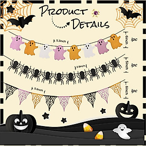 Enanal Halloween Decoration, 51pcs Glittery Ghost Spider and Web Banners with Black Blush 3D Bats Wall Stickers for Happy Halloween Party Supplies Little Boo Cute Halloween Party Decoration