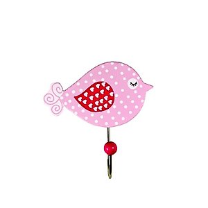 Mousehouse Gifts Kids Pink Bird Coat Hook Wall Hooks for Girls Nursery or Bedroom