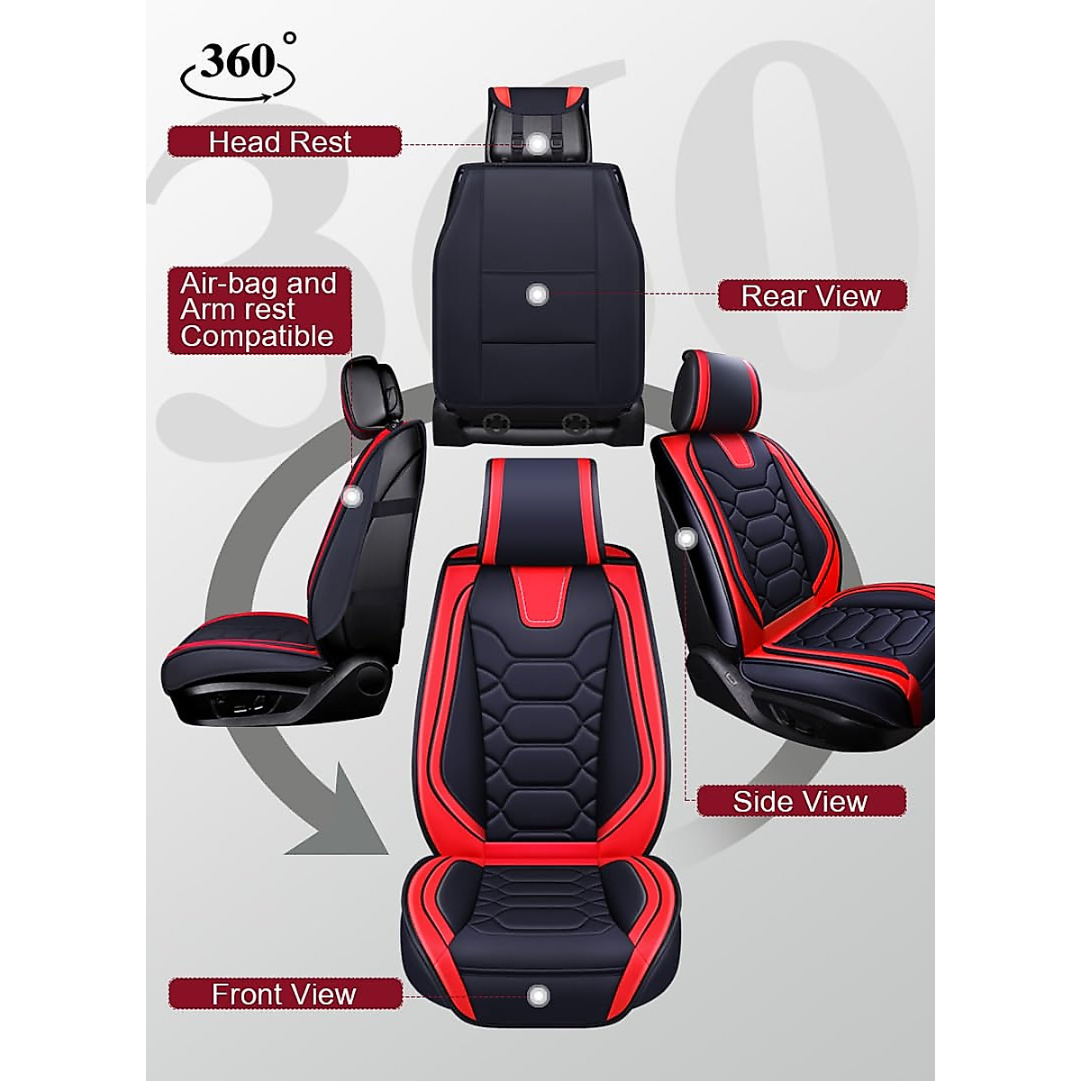 OASIS AUTO Car Seat Covers Premium Waterproof Faux Leather Cushion Universal Accessories Fit SUV Truck Sedan Automotive Vehicle Auto Interior Protector Full Set (OS-004 Black&Red)