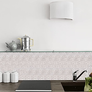 Kitchen Backsplash Wallpaper, 15.7'' x 196.8'' Aluminum foil Stickers Contact Paper, Self-Adhesive Oil Proof Heat Resistant Wall Sticker for Countertop Drawer Shelf Liners (Silver)