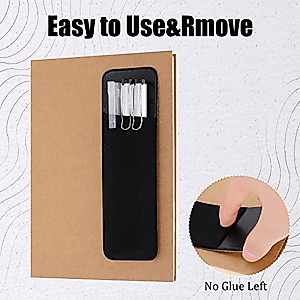 Chinco 4 Pack Adhesive Pen Holder for Notebook Easy to Remove Notebook Pen Holder Black Journal Pen Holder Stick on Pen Holder Reusable Pen Sleeve Pouch for Hardcover Journals, Notebooks, Pad